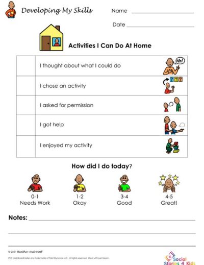Social Stories Skills Rubric for Activities I Can Do At Home