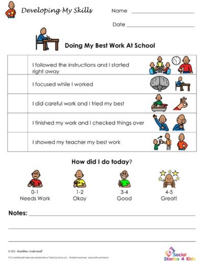 Social Stories Skills Rubric for Activities I Can Do At Home