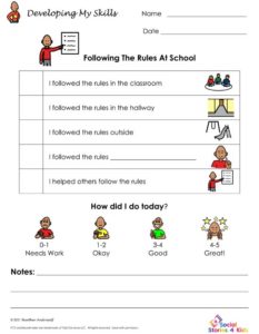 Social Stories Skills Rubric for Activities I Can Do At Home