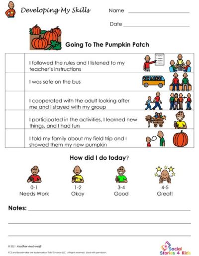 Social Stories Skills Rubric for Activities I Can Do At Home