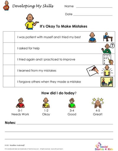Social Stories Skills Rubric for Activities I Can Do At Home